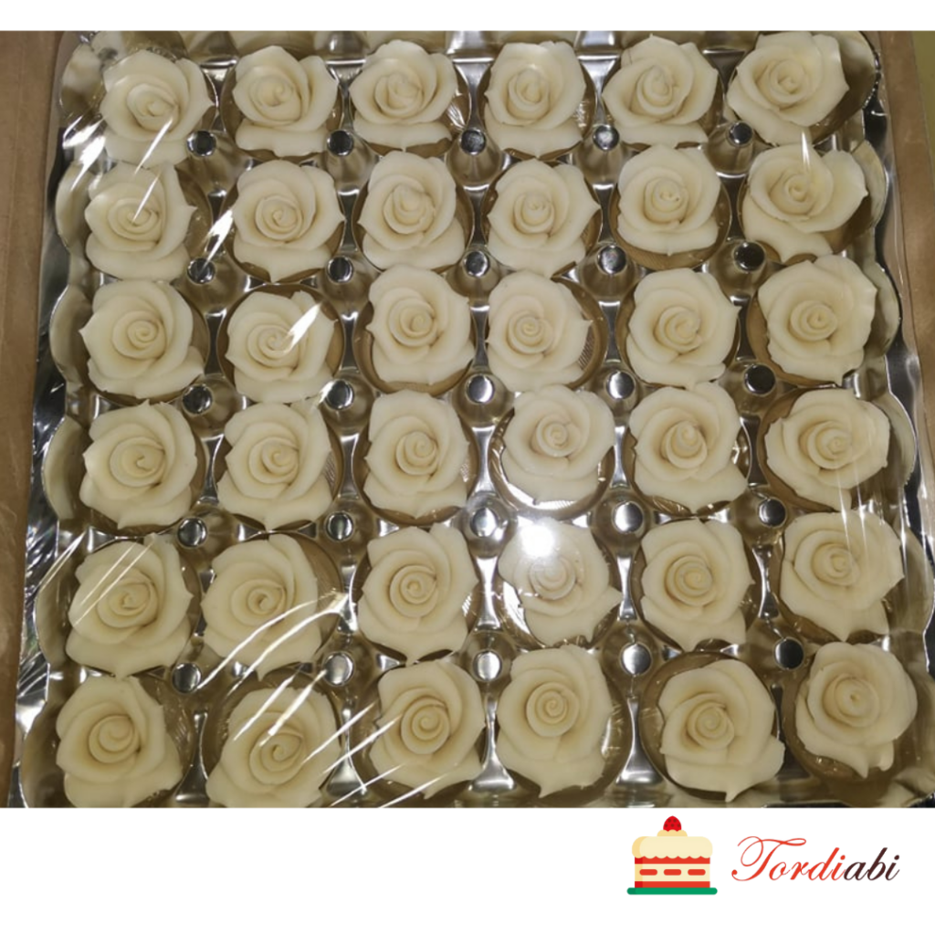 Martsipanist valged roosid, martsipaniroosid 4 cm - 36 tk - Tordiabi