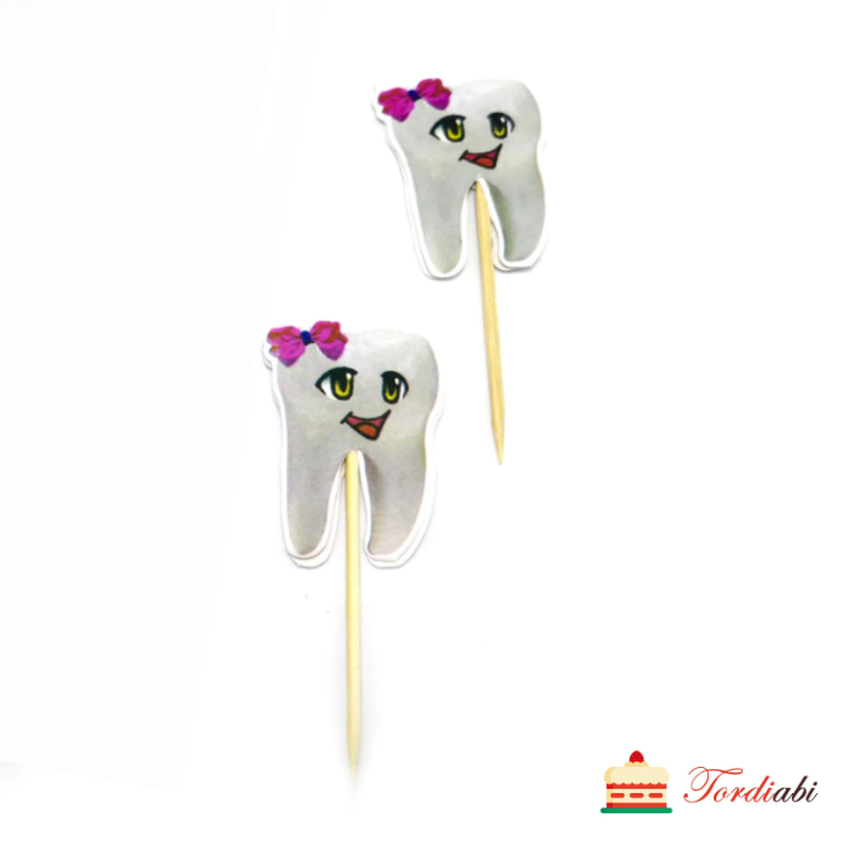 Tordi/ koogi topper, esimene hammas, roosa tutipaelaga - 2 tk - Tordiabi