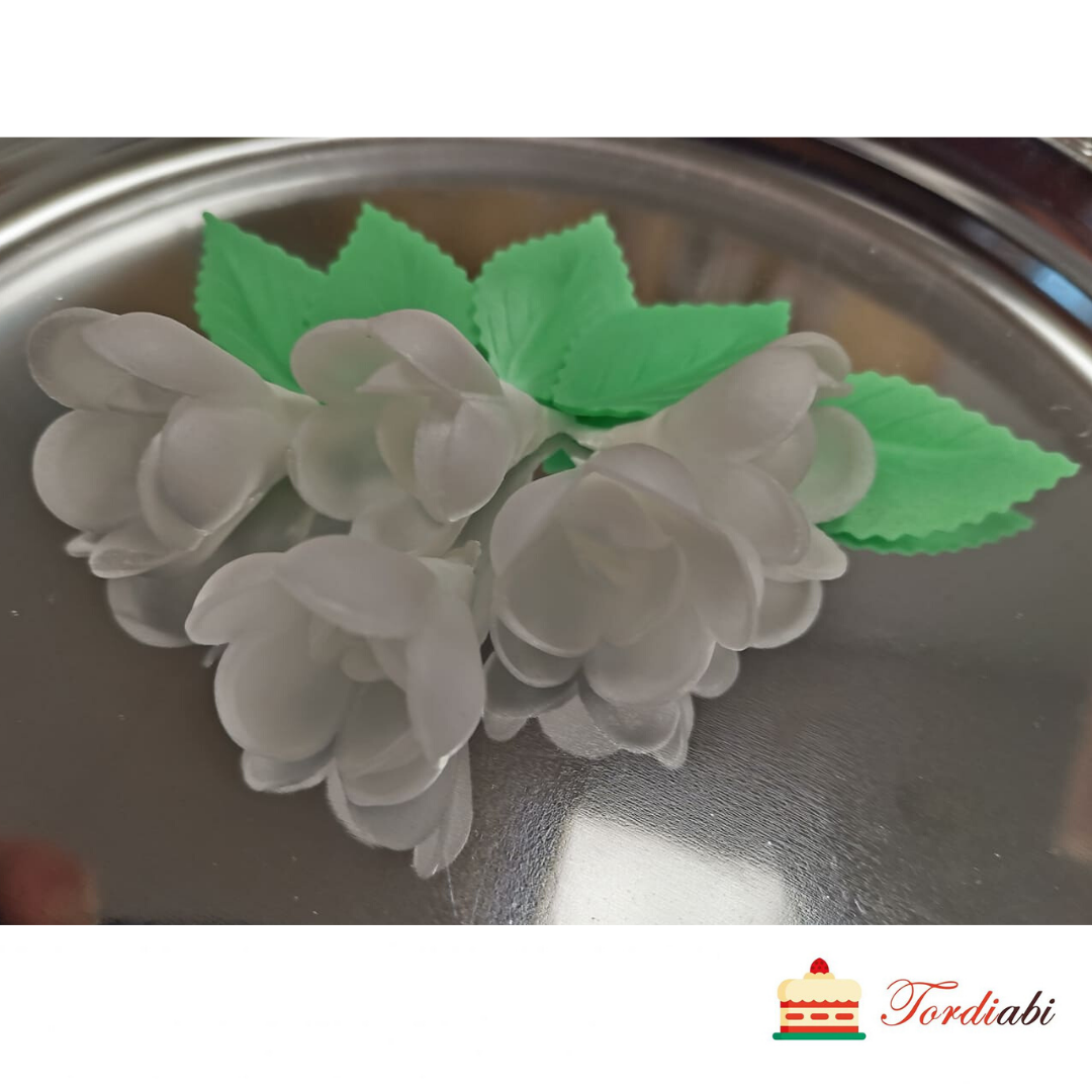 Vahvlist valged miniroosid ja rohelised lehed, 5 tk + 5 tk - Tordiabi