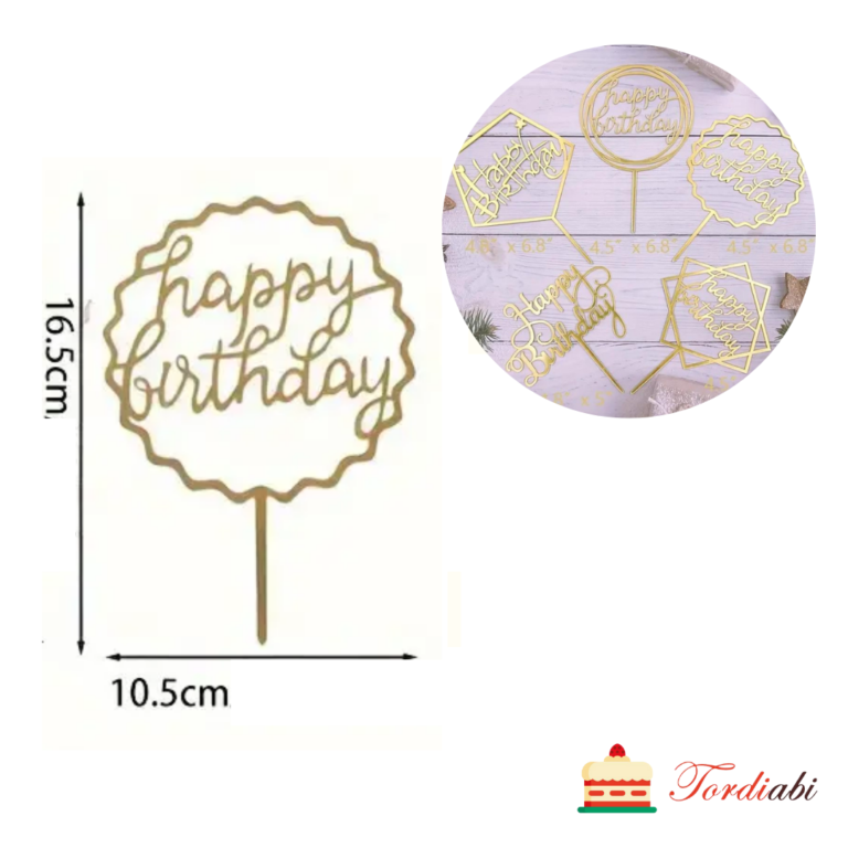 Tordi topper - Happy Birthday sakilise ringi sees, kuldne - Tordiabi