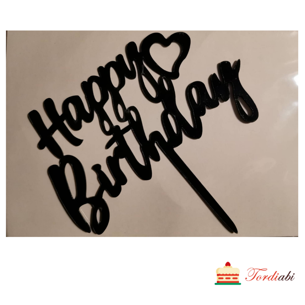 Tordi topper - Happy Birthday südamega, must - Tordiabi