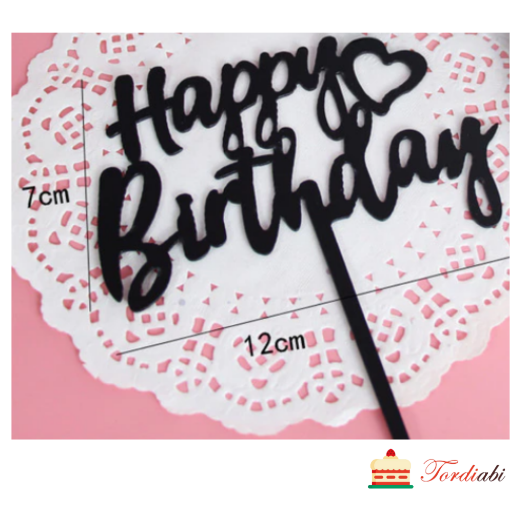 Tordi topper - Happy Birthday südamega, must - Tordiabi